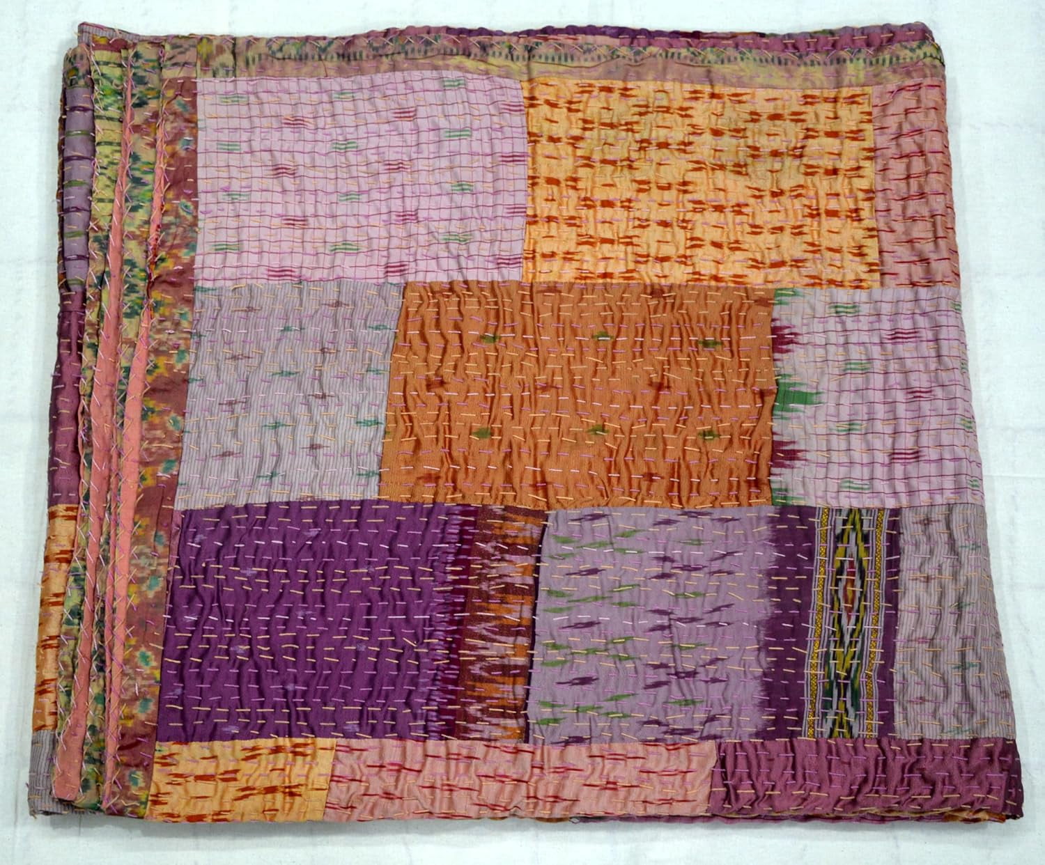 Marusthali Indian Silk Patchwork Kantha Quilts Handmade King Quilt with ...