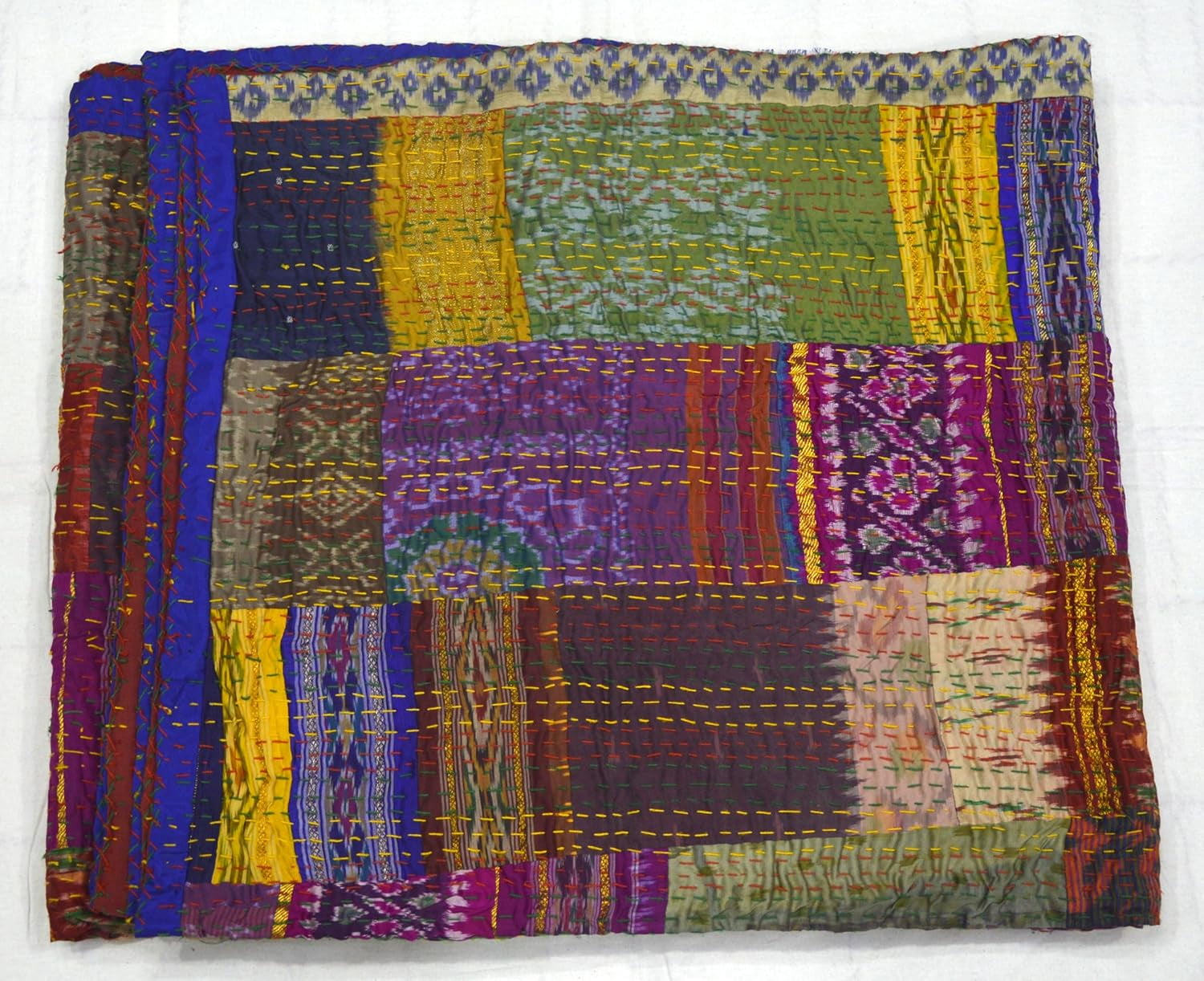 Marusthali Indian Silk Patchwork Kantha Quilts Handmade King Quilt with ...
