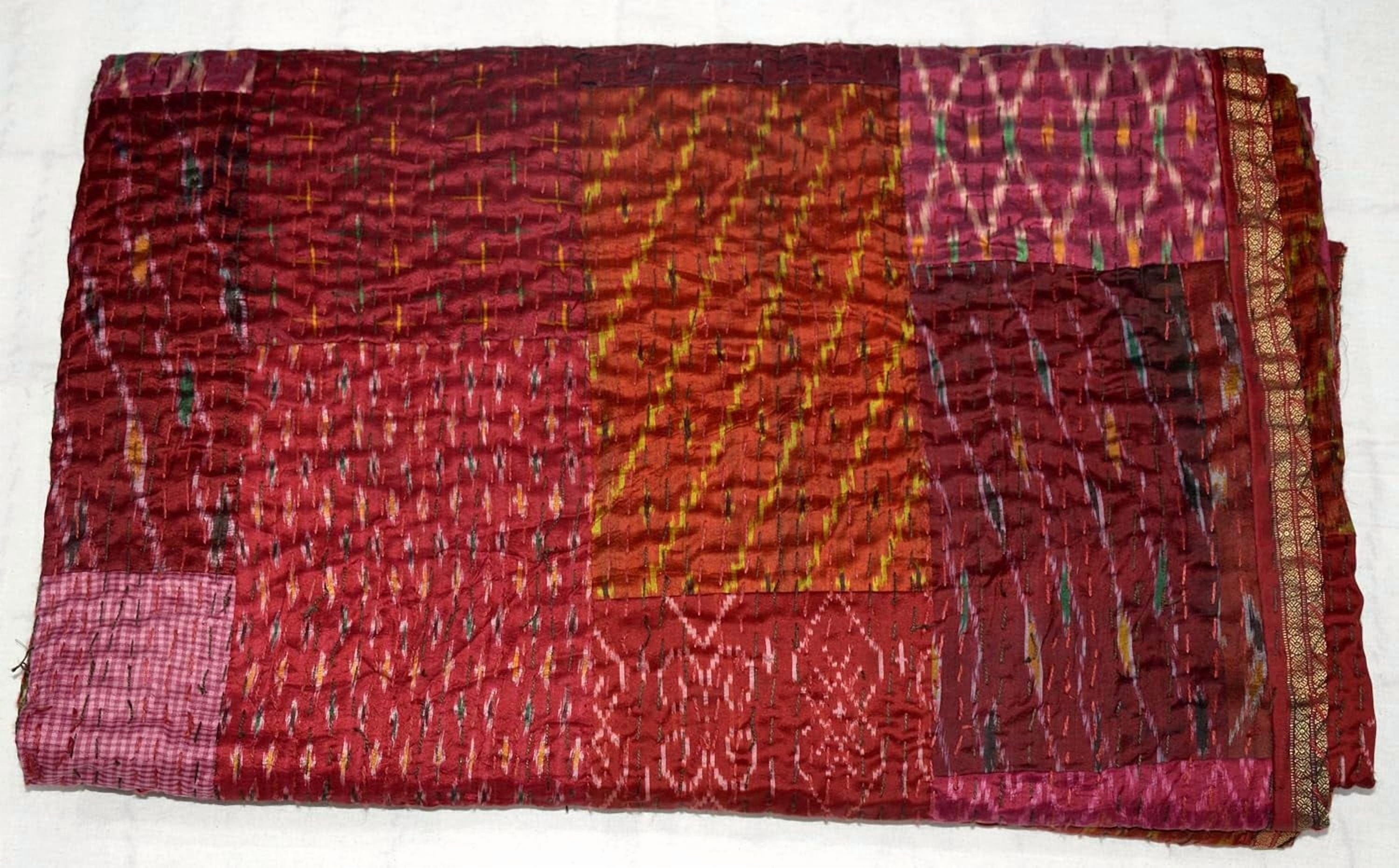 Marusthali Indian Silk Patchwork Kantha Quilts Handmade Twin Quilt ...