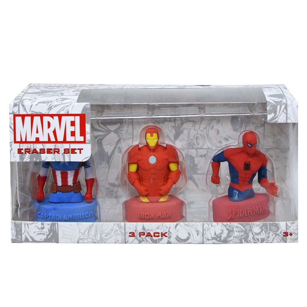 Marvel 3pk Figural Erasers in Paper Box Spiderman, Iron Man, Captain ...