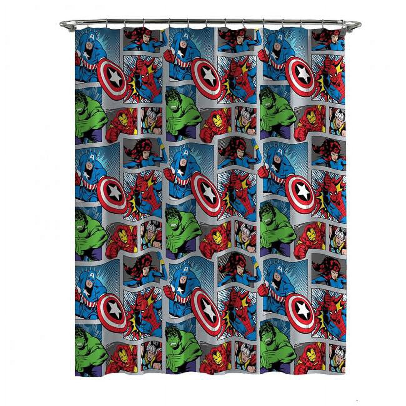 Marvel 815455 Marvel Comics Hanging Out Shower Curtain & Hook Set ...