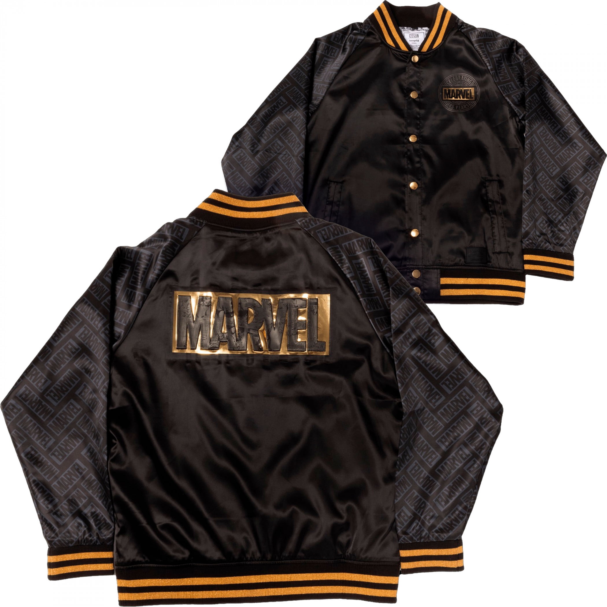 Marvel 880770-xlarge 85th Anniversary Golden Logo Satin Bomber Jacket ...