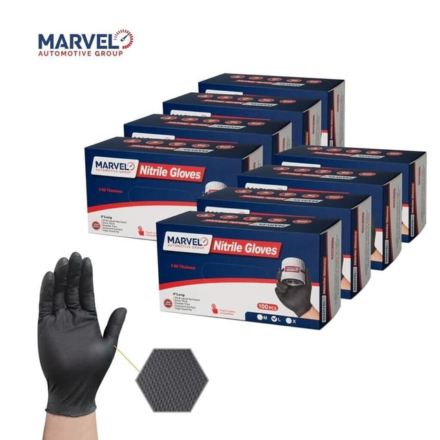 Marvel 9 Mil Pure Diamond Nitrile Gloves Heavy Duty Powder Free- Black ...