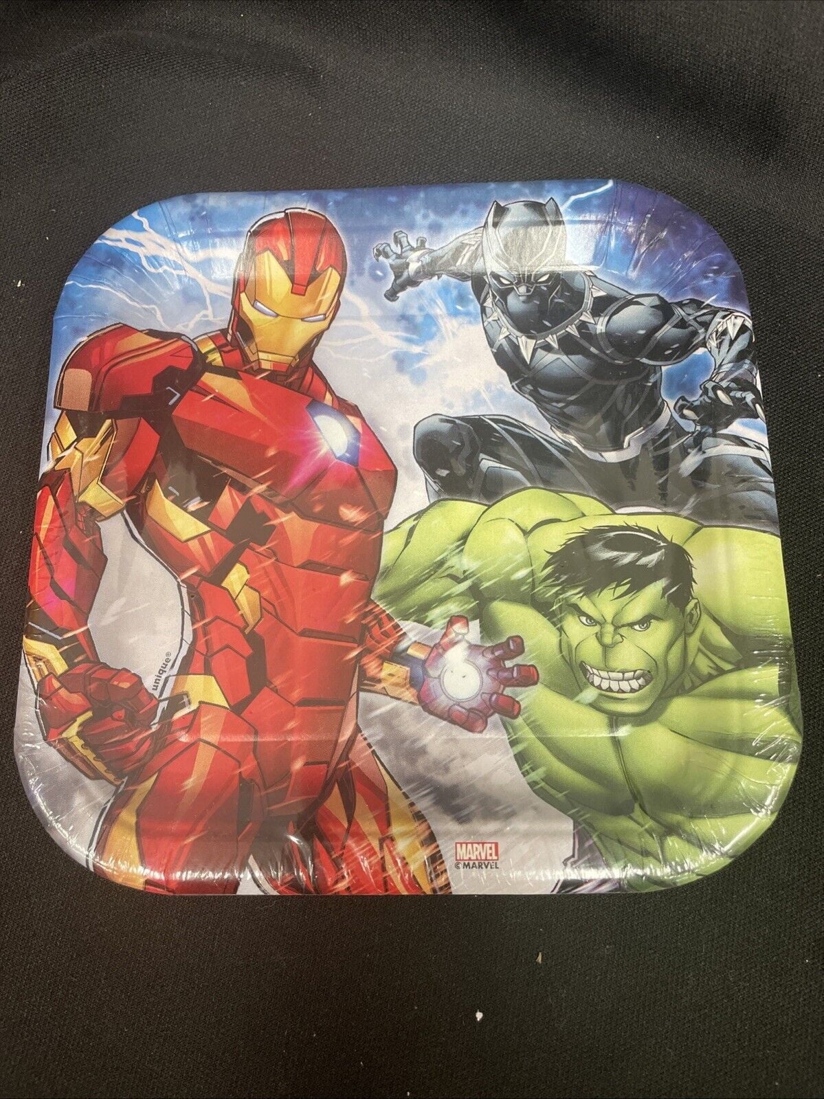 Marvel AVENGERS 6 7/8" SQUARE Dessert Plates HULK, IRON MAN, BLACK ...