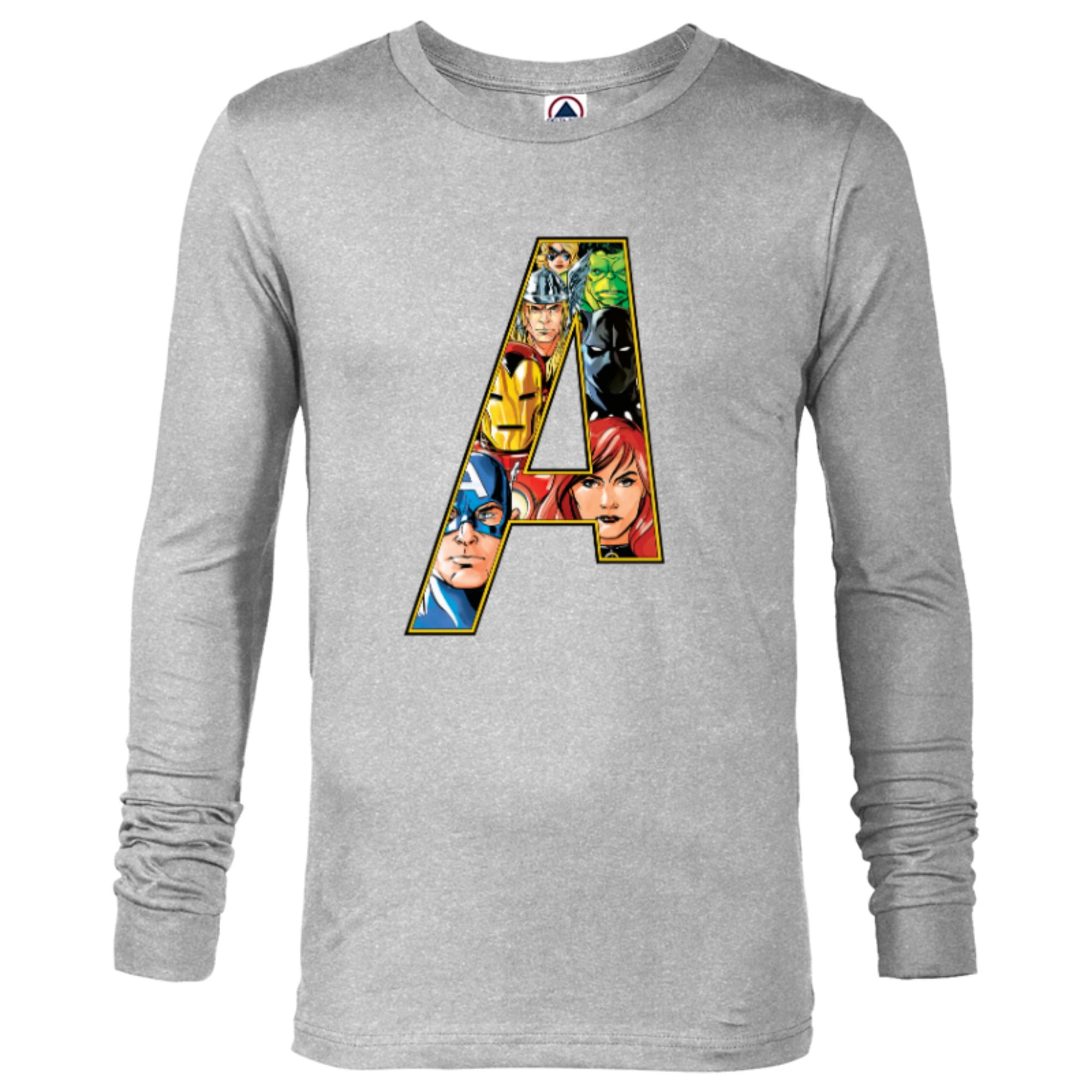Marvel Avengers 60th Anniversary A-Logo Symbol Faces- Long Sleeve T ...