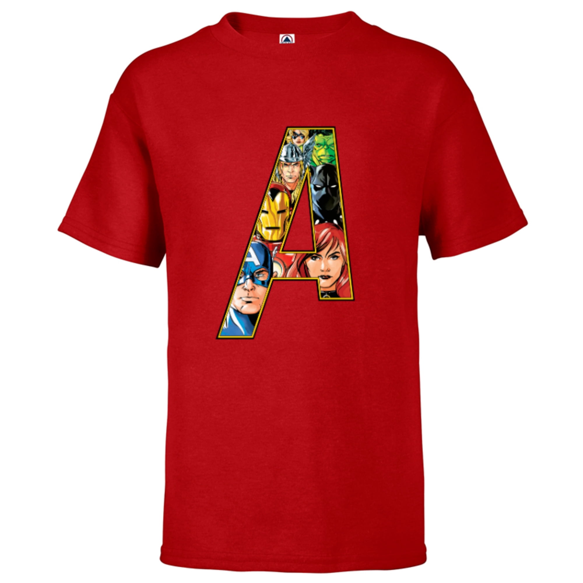 Marvel Avengers 60th Anniversary A-Logo Symbol Faces- Short Sleeve T ...