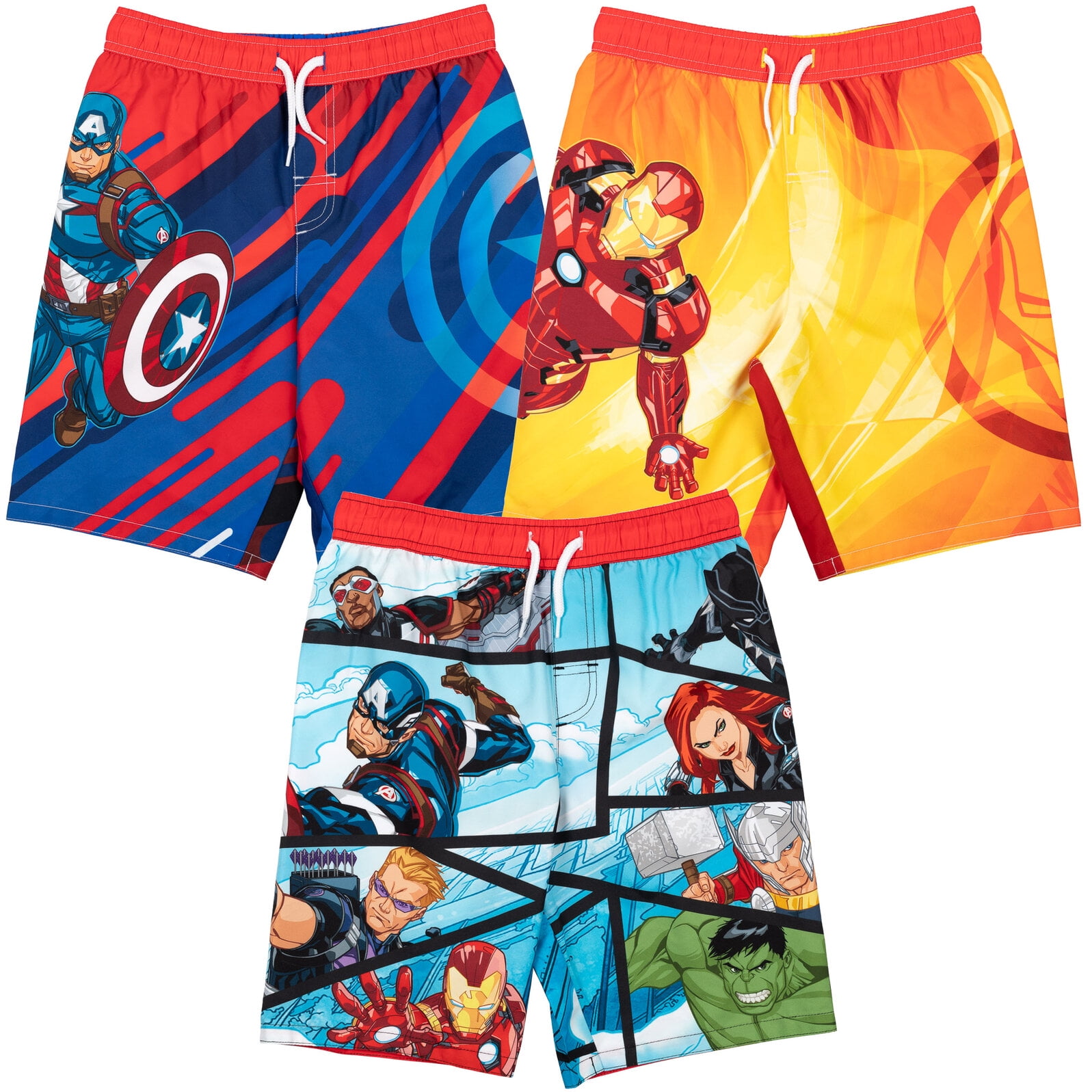 Marvel Avengers Boys Bathing Suit Swim Trunks: Black Panther, Captain ...