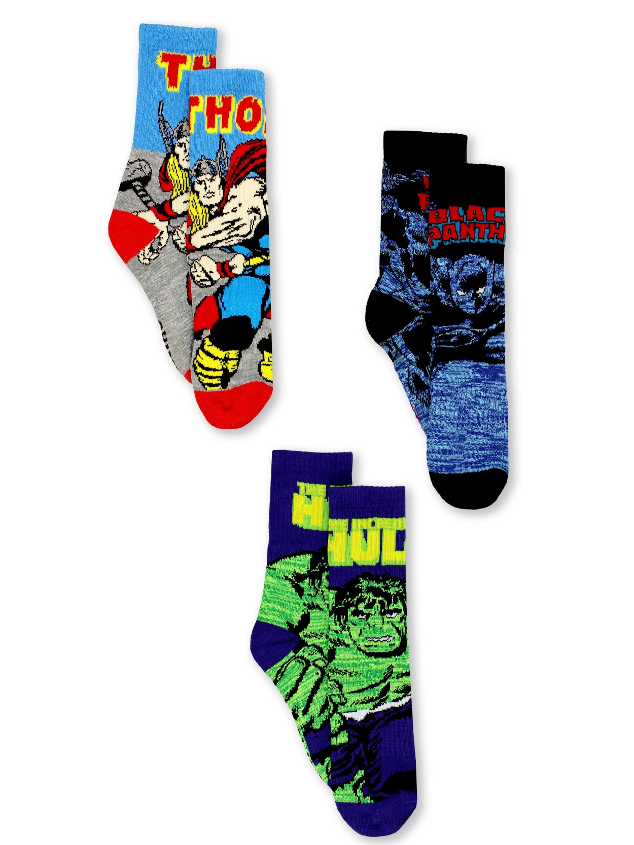 Marvel Avengers Crew Socks Set, Black Panther, Hulk, Thor, Polyester ...