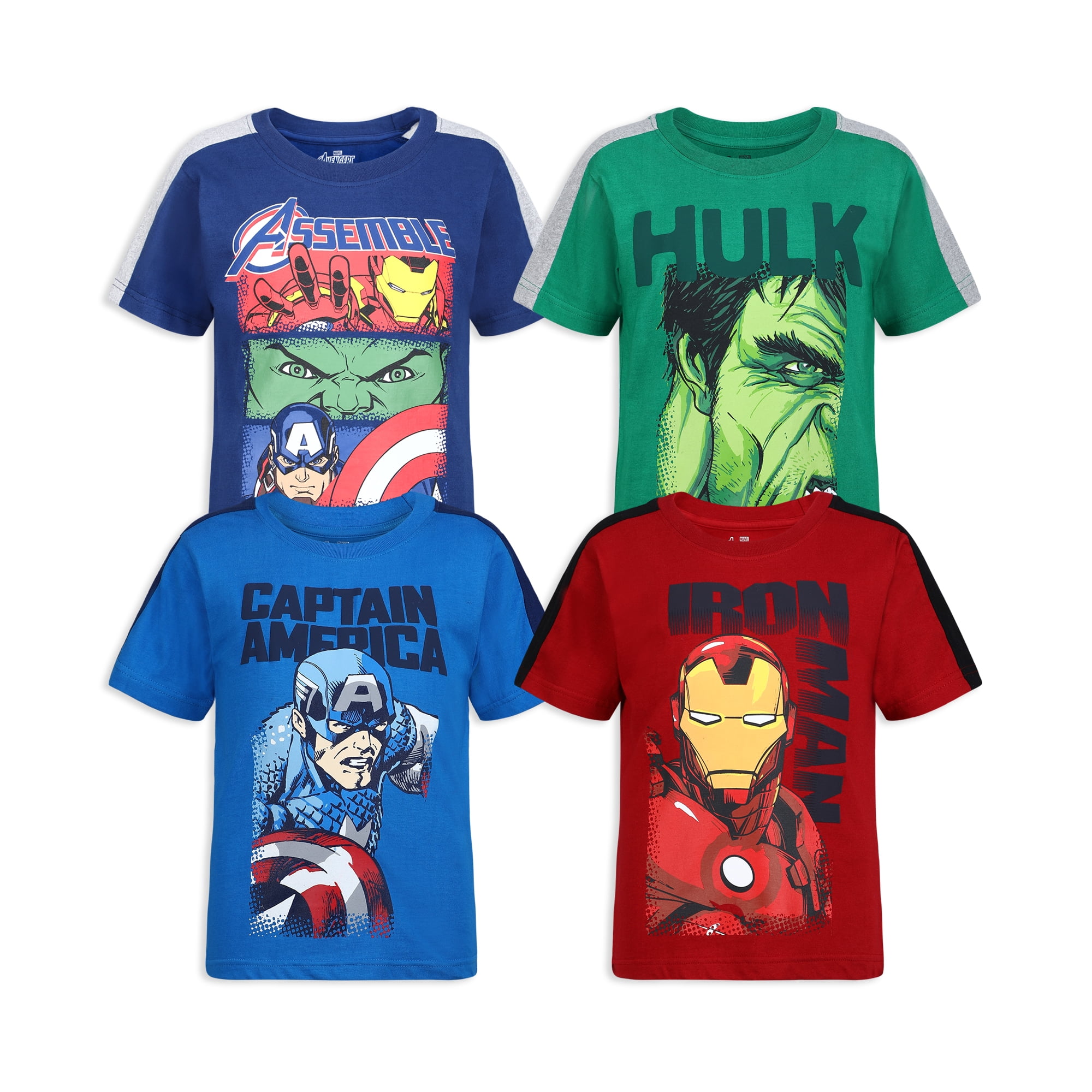 Marvel Avengers Boys' 4-Pack T-Shirts - Iron Man, Captain America, Hulk ...