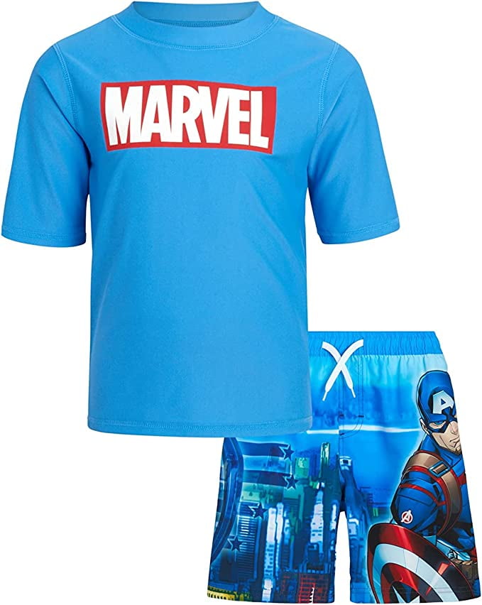 Marvel Avengers Boys' Rash Guard Set - Kids UPF 50+ Swim Shirt and ...