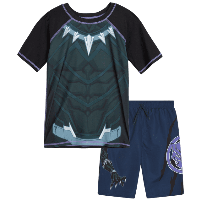 Marvel Avengers Boys' Rash Guard Set - Kids UPF 50+ Swim Shirt and ...