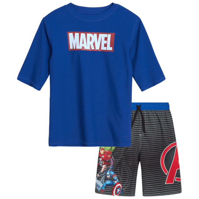 Marvel Avengers Boys' Rash Guard Set - Kids UPF 50+ Swim Shirt and ...