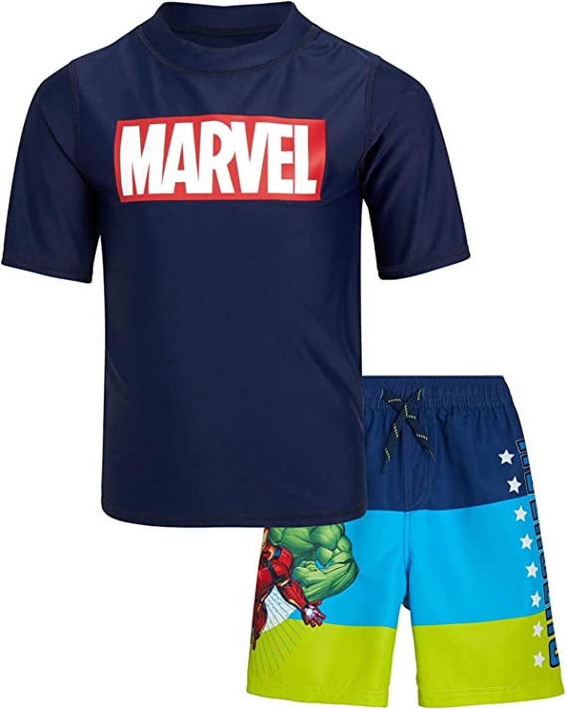 Marvel Avengers Boys' Rash Guard Set - Kids UPF 50+ Swim Shirt and ...