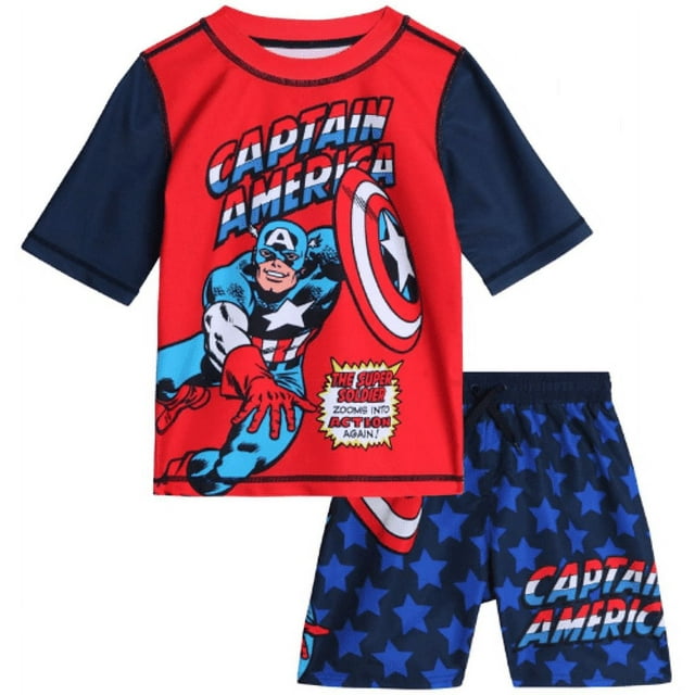Marvel Avengers Boys' Rash Guard Set - Kids UPF 50+ Swim Shirt and ...