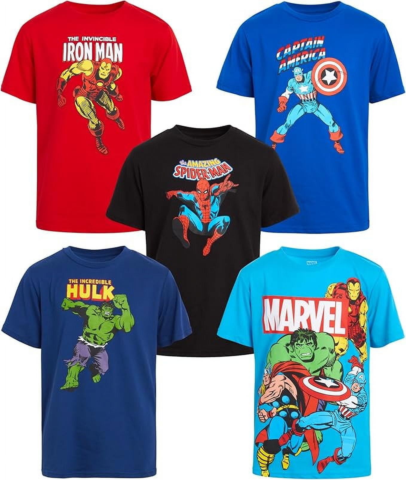 Marvel Avengers Boys T-Shirts - 5 Pack Graphic Tee: Spider-Man Iron Man ...