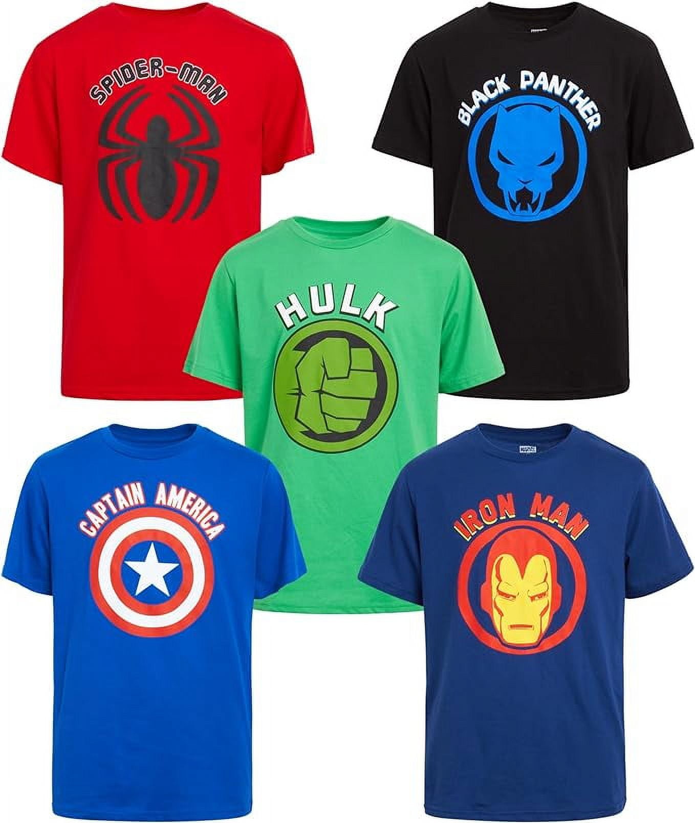 Marvel Avengers Boys T-Shirts - 5 Pack Graphic Tee: Spider-Man Iron Man ...