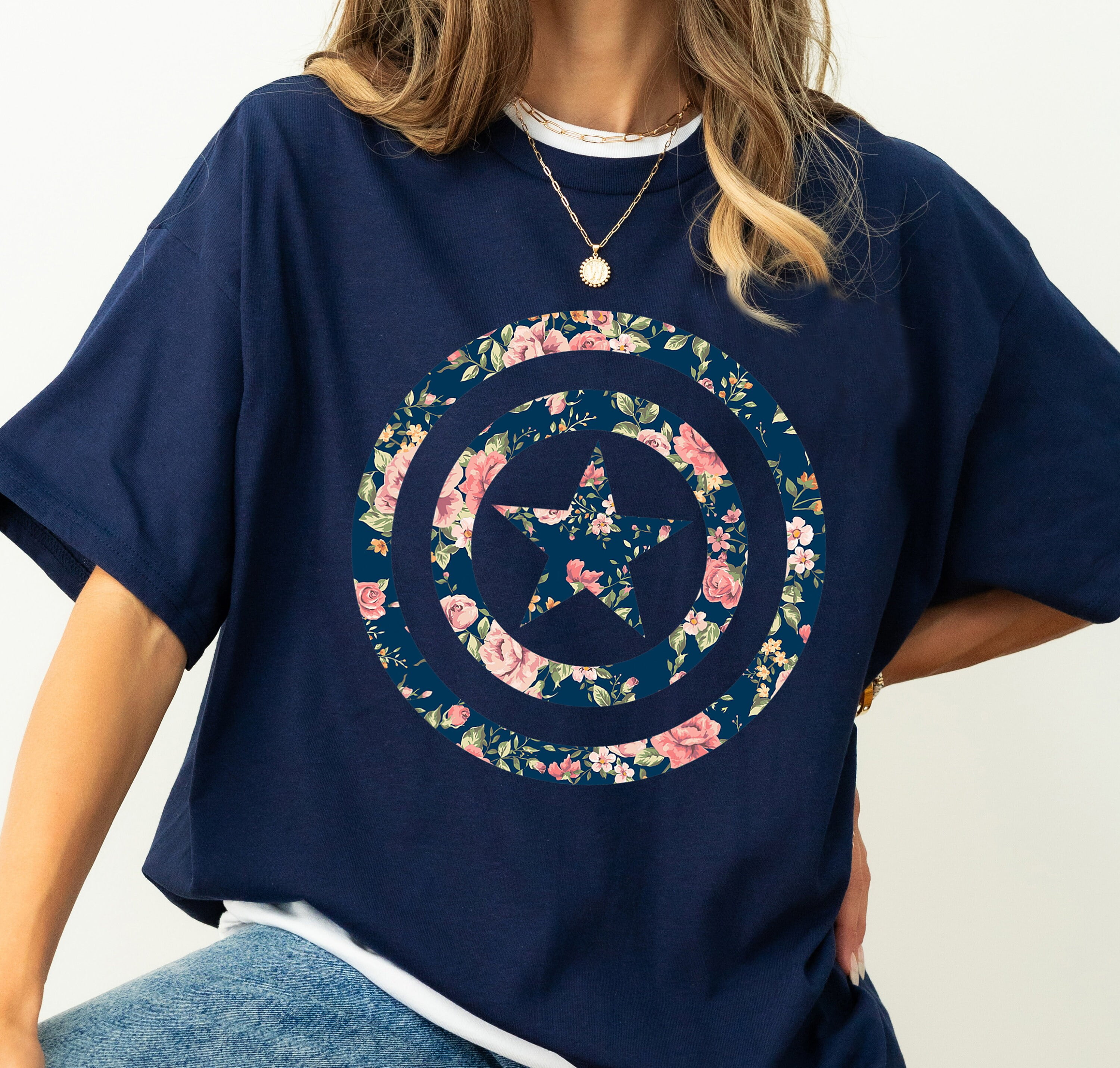 Marvel Avengers Captain America Floral Icon Graphic T-Shirt, Disneyland ...