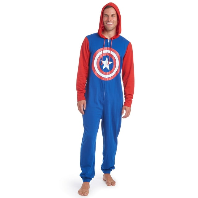 Marvel Avengers Captain America Mens Fleece Zip Up Pajama Coverall ...