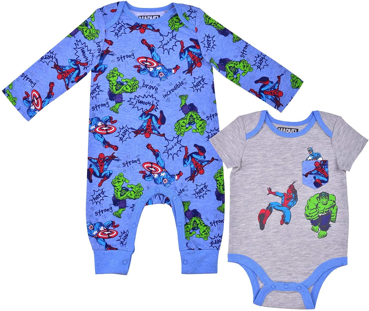 Marvel Avengers Coverall and Set, Bodysuit, Play Romper Bundle for Baby ...