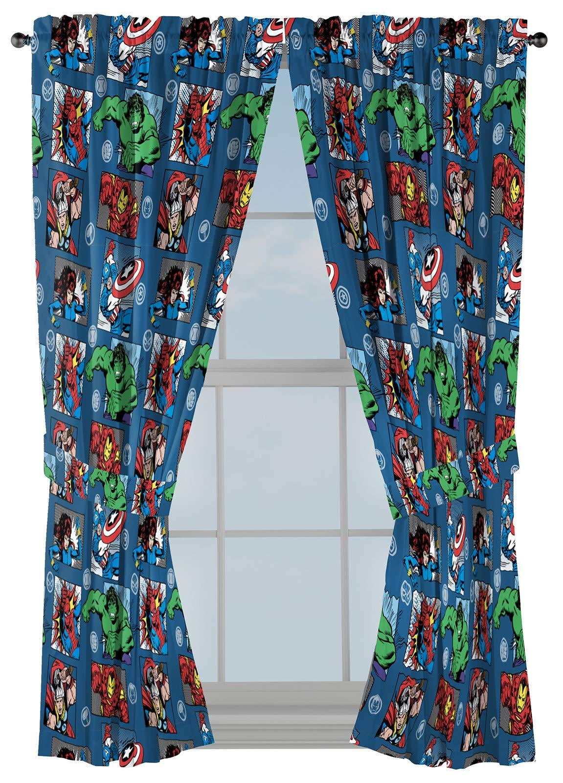 "Marvel Avengers 63"" Kids Bedroom Window Drapes - 4 Piece Set with 2 ...