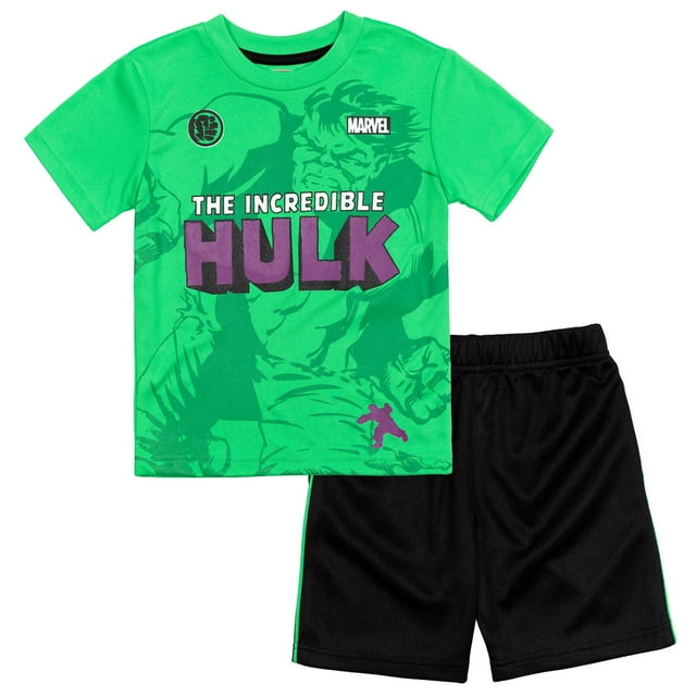 Marvel Avengers Summer Superhero Outfit: Hulk T-Shirt & Mesh Shorts Set ...