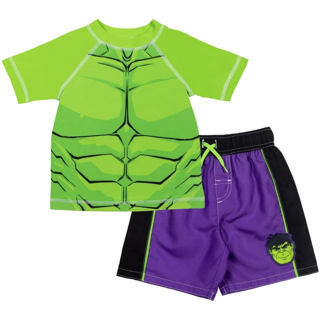 Marvel Avengers Hulk Little Boys Pullover Rash Guard and Swim Trunks ...
