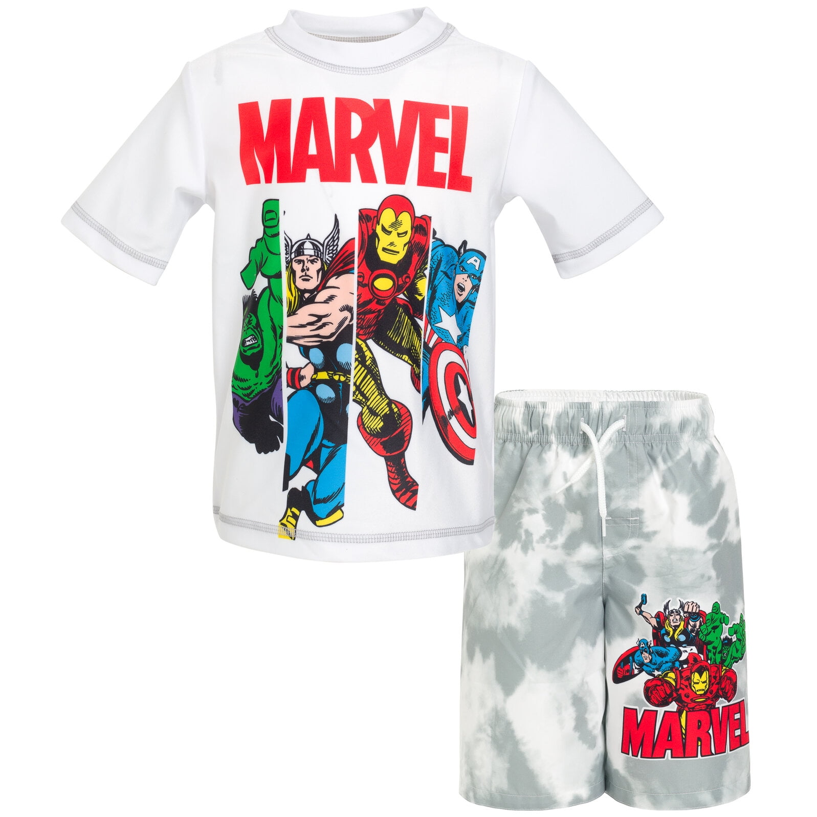 Marvel Avengers Iron Man Thor Captain America UPF 50+ Rash Guard Swim ...