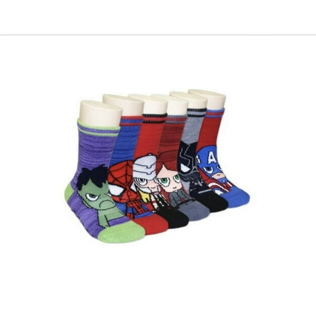 Marvel Avengers Super Hero Crew Socks for Toddlers, Kids 5-7 Yr Old, 6 ...