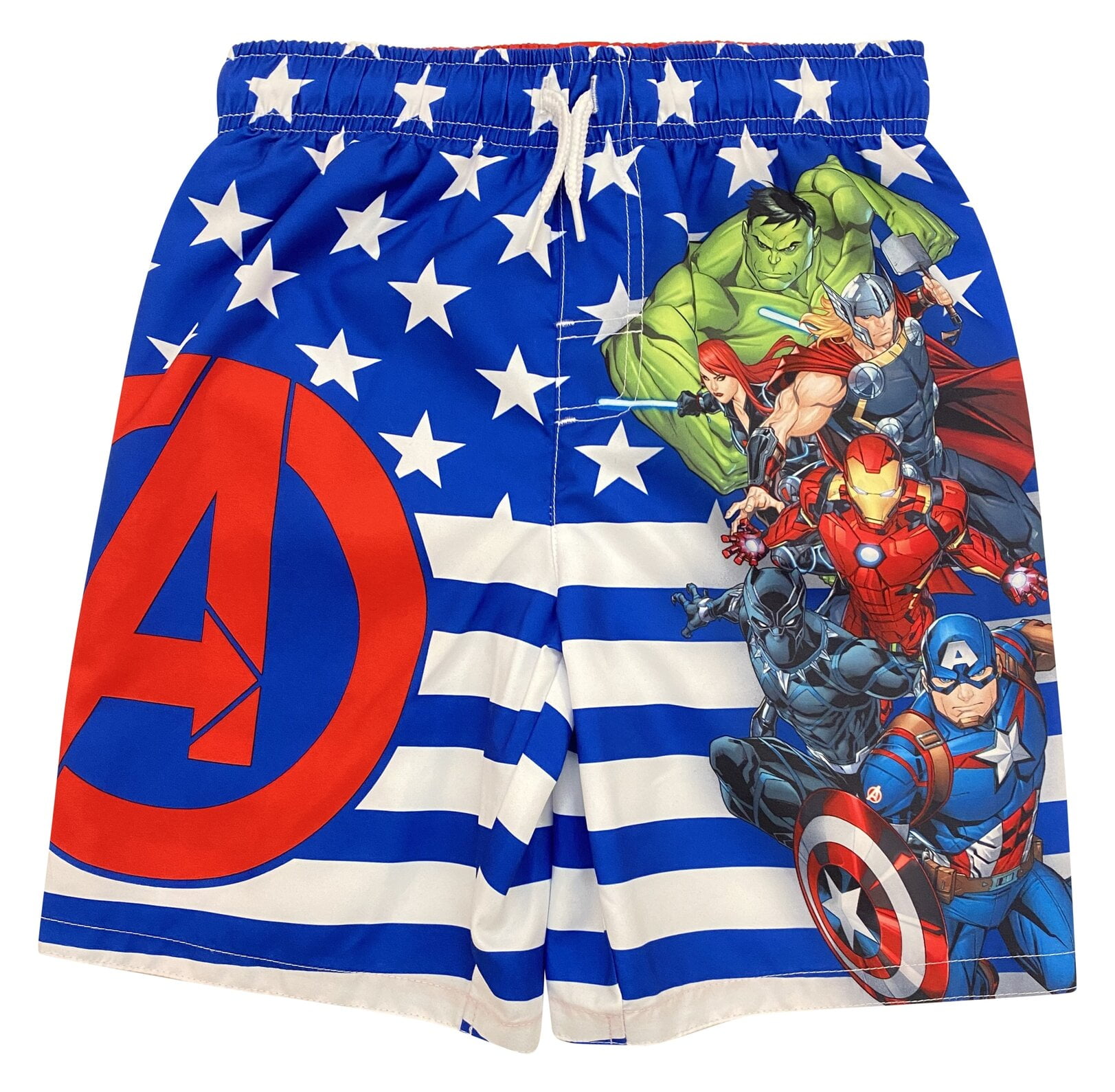 Marvel Avengers Little Boys Swim Trunks Bathing Suit Blue/White/Red 5-6 ...