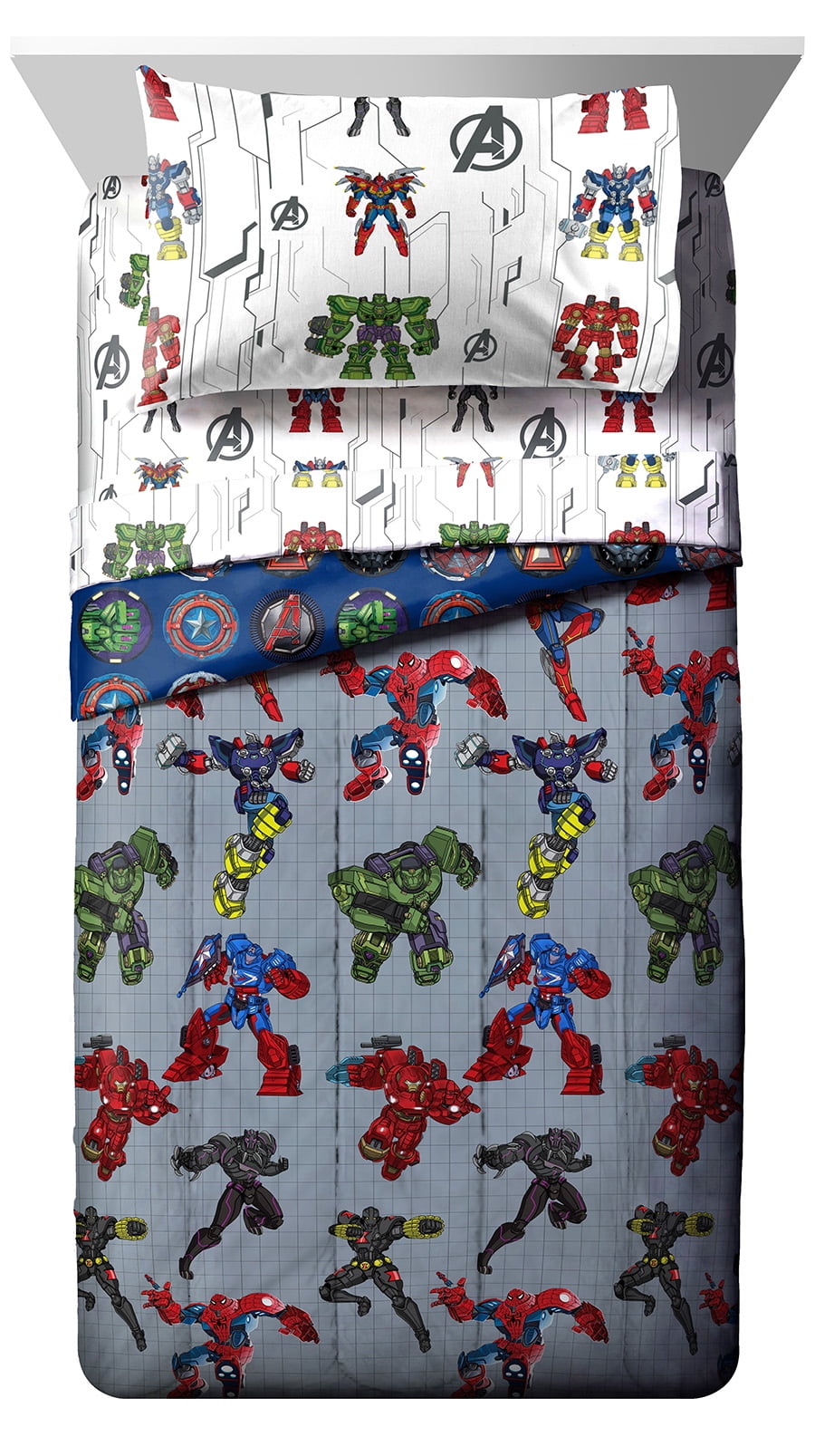 Marvel Avengers Mech Punch 4-Piece Childs Grey Microfiber Bed-in-a-Bag ...