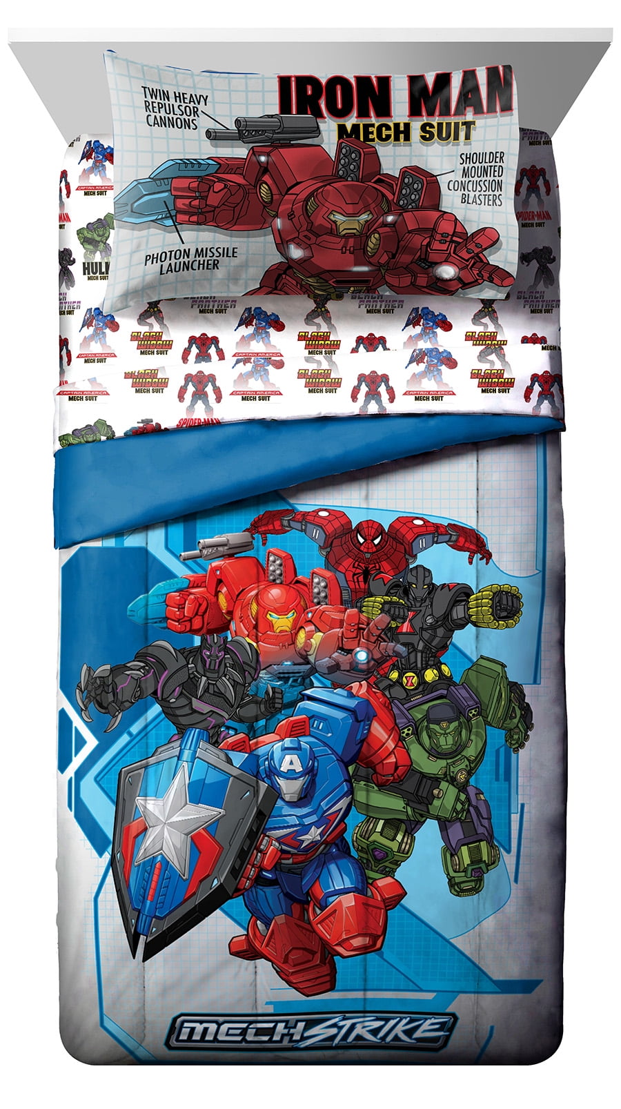 Marvel Avengers Mech Strike Full Bed Set, 100% Microfiber, Multi-Color ...