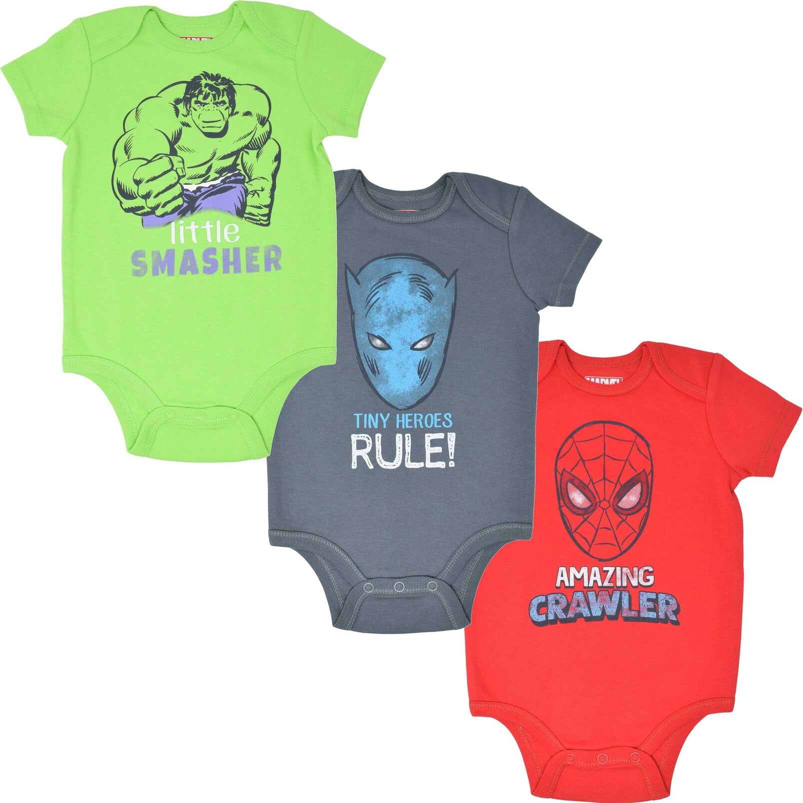 Marvel Avengers Spider-Man Black Panther Hulk Infant Baby Boys 3 Pack ...