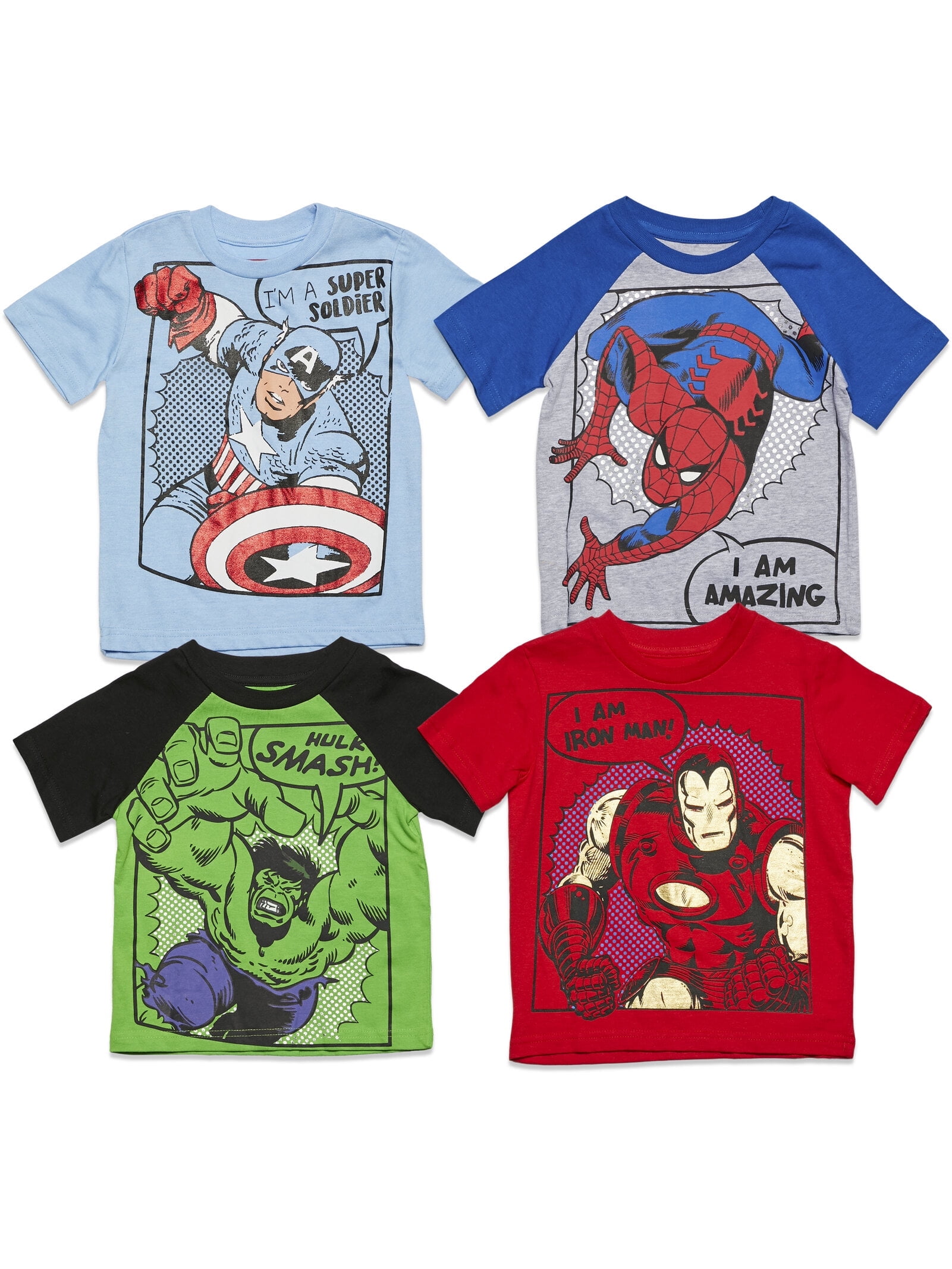 Marvel Avengers Spider-Man Iron Man Captain America Big Boys 4 Pack T ...