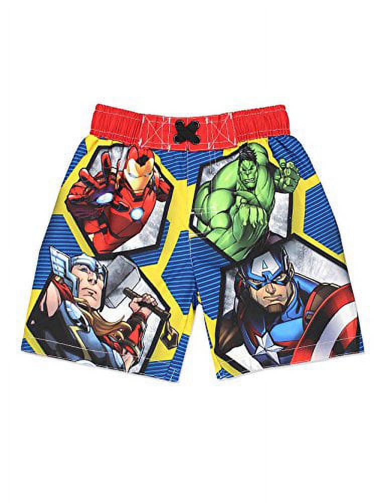 Marvel Avengers Superhero Boys Swim Trunks Swimwear (3T, Blue/Multi ...