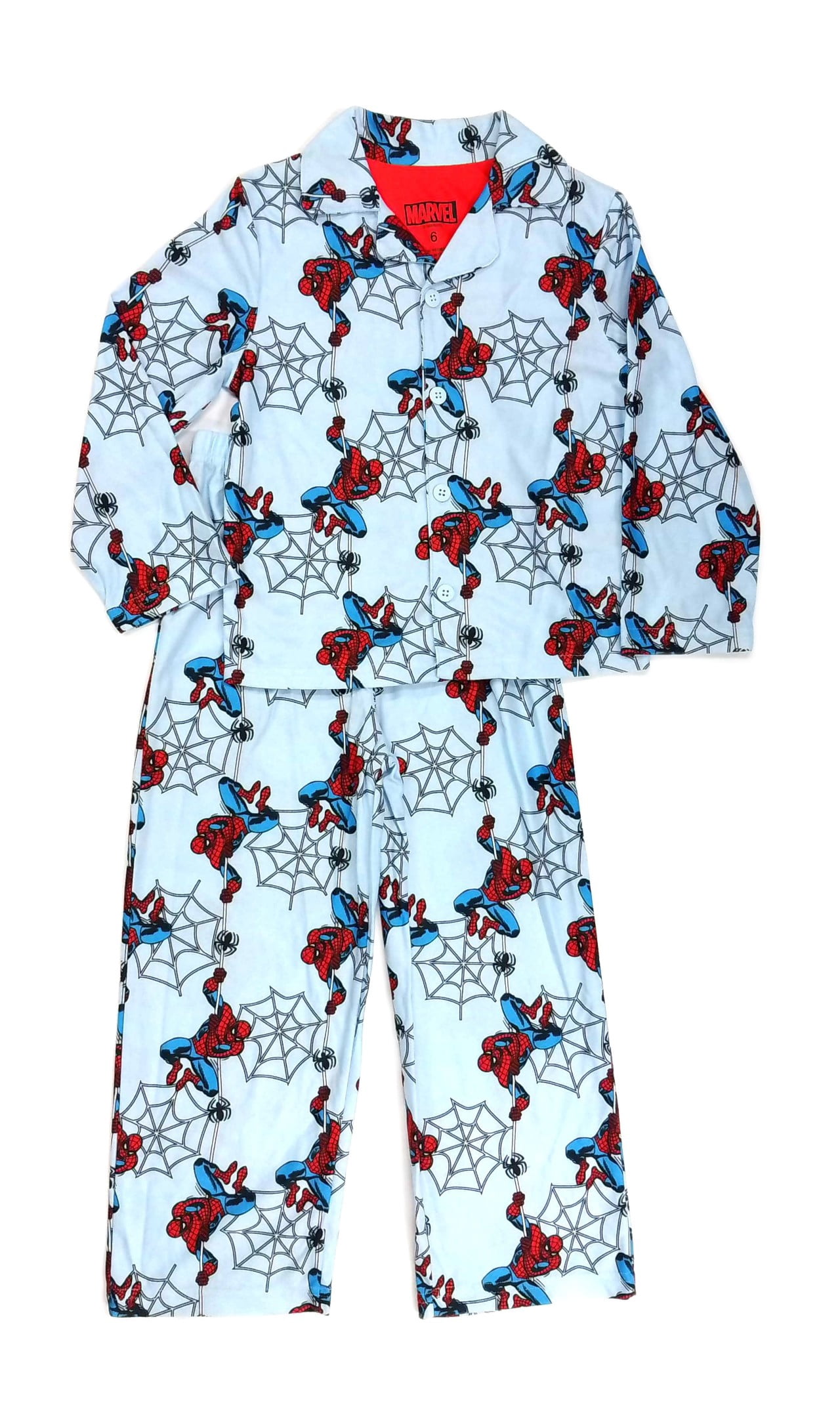 Marvel Boy's Spider-Man Blue Print Flannel Button Down Pajama Set (Size ...