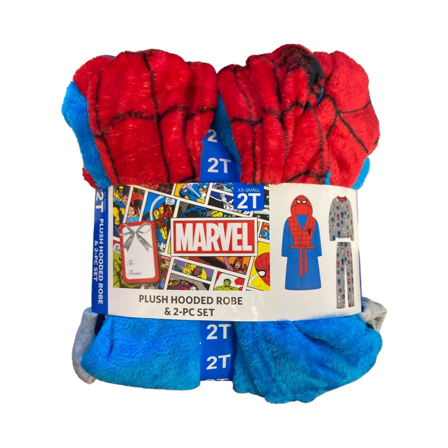 Marvel Boy's Spider-Man Plush Hooded Robe & 2-Piece Pajama Set (Blue, 4 ...