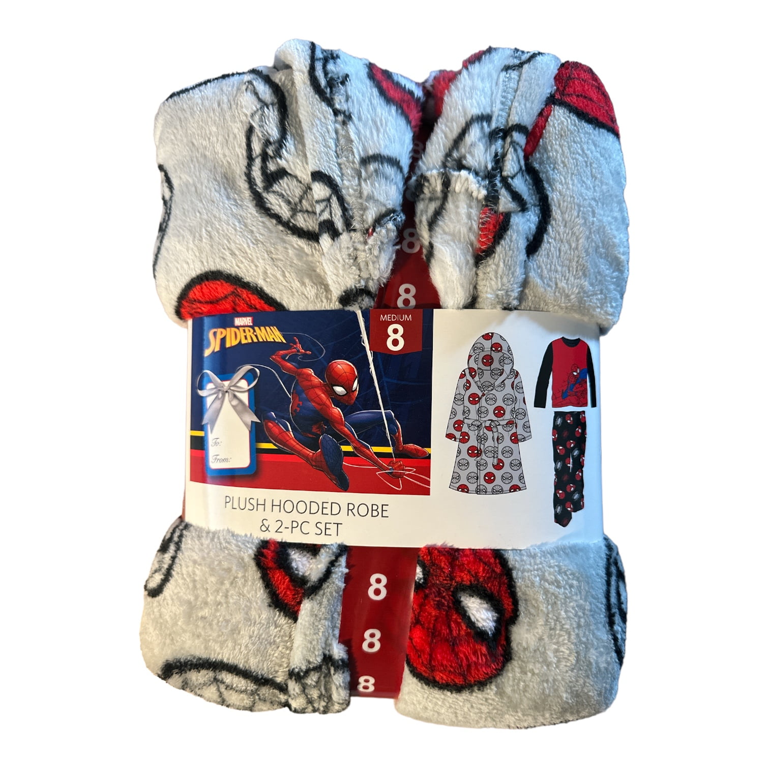 Marvel Boy's Spider-Man Plush Hooded Robe & 2-Piece Pajama Set (Grey, 4 ...