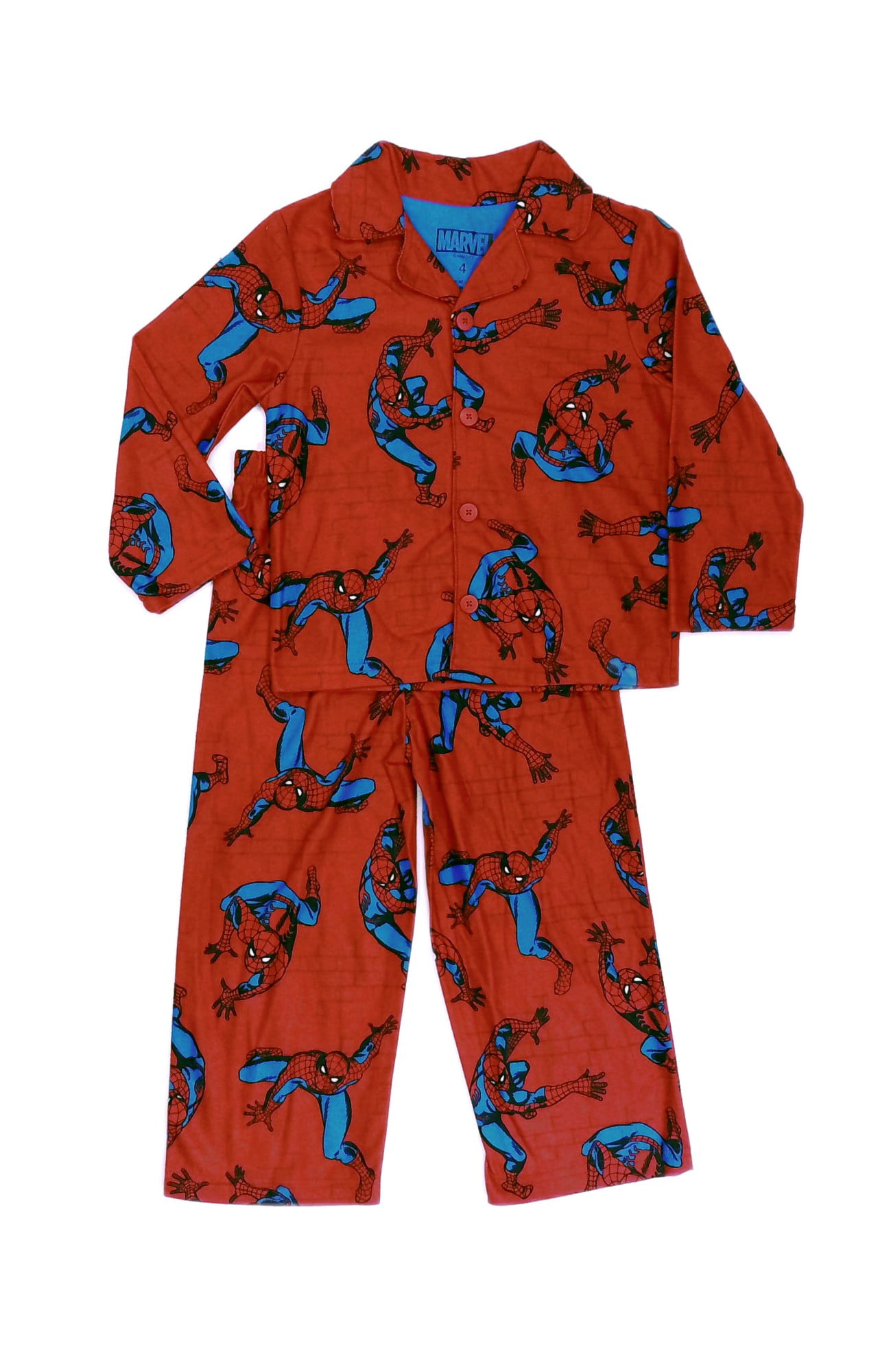 Marvel Boy's Spider-Man Red Print Flannel Button Down Pajama Set (Size ...