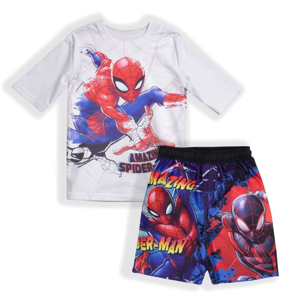 Marvel Boys Amazing Spider-Man 2-Piece Rash Guard Swim Set, Quick ...