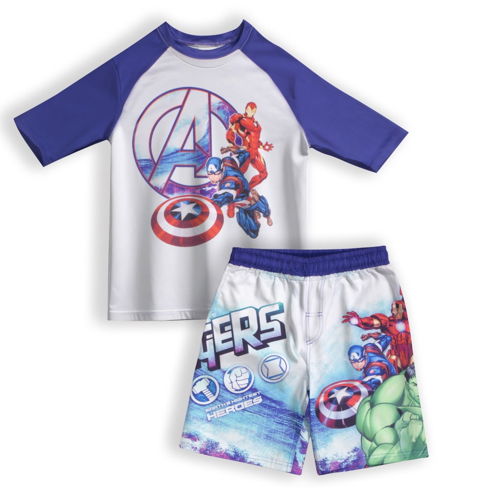 Marvel Boys Avengers 2-Piece Rash Guard Swim Set, Quick Drying Swim ...