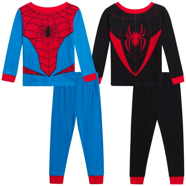 Marvel Boys' Pajamas - 4 Piece Spiderman Halloween Costume Long Sleeve Top & Pants Set (2T-10 ...