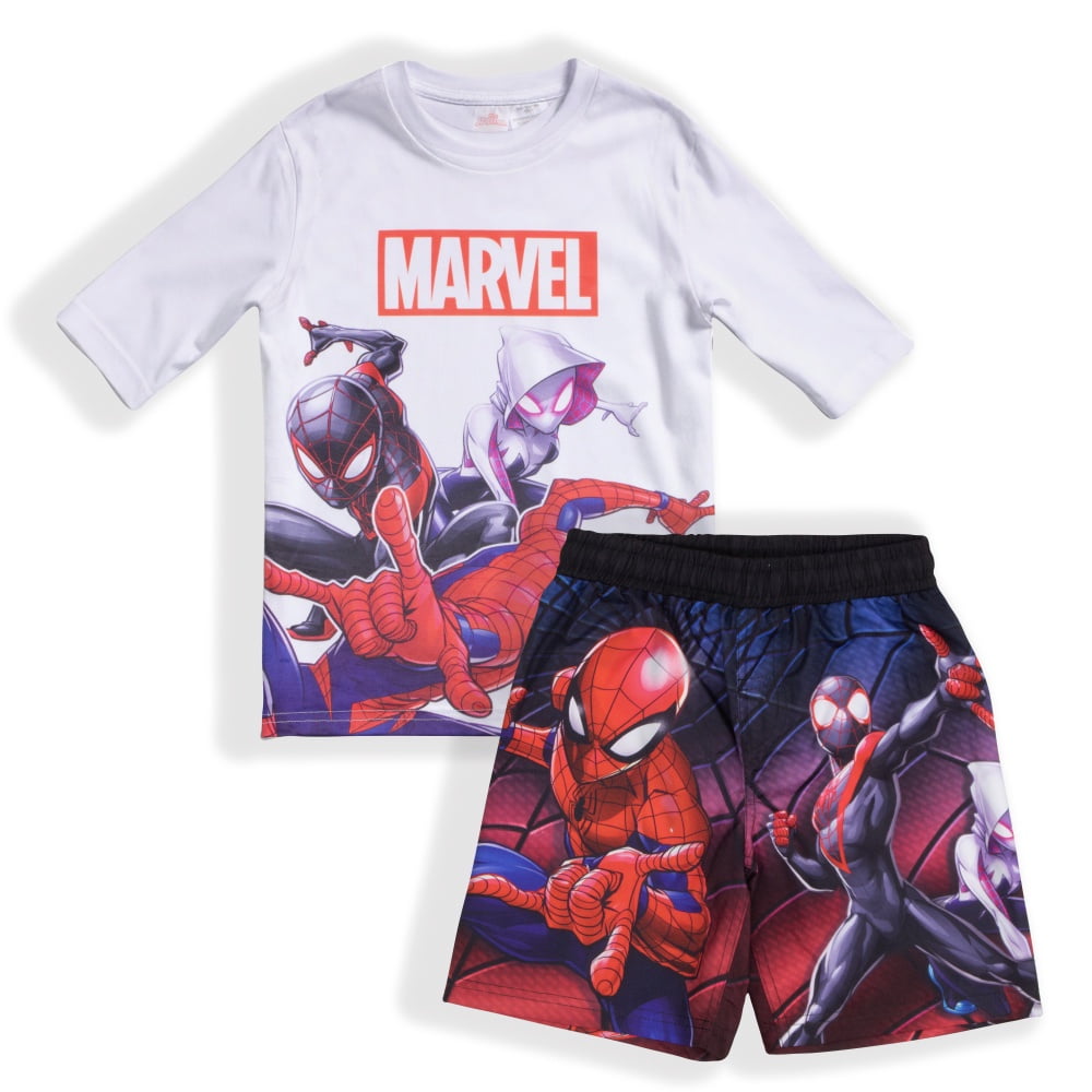 Marvel Boys Spider-Man 2-Piece Rash Guard Swim Set, Quick Drying Swim ...