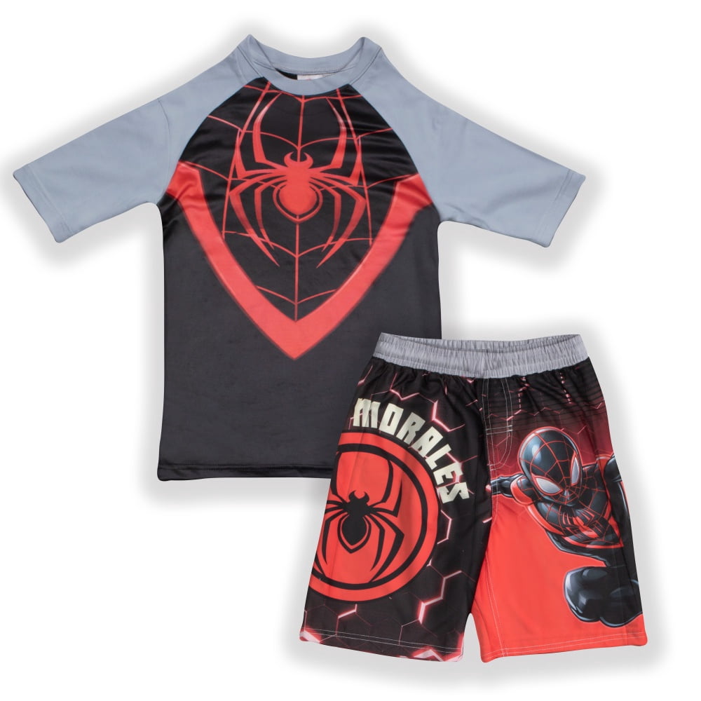 Marvel Boys Spider-Man Miles Morales 2-Piece Rash Guard Swim Set, Quick ...