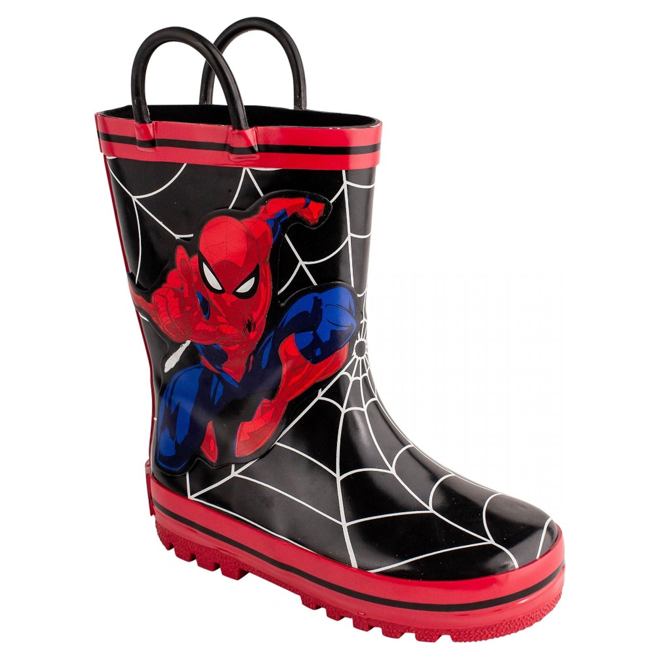 Marvel Boys' Waterproof Rain Boot, Mid-calf with Pull Handles Black ...