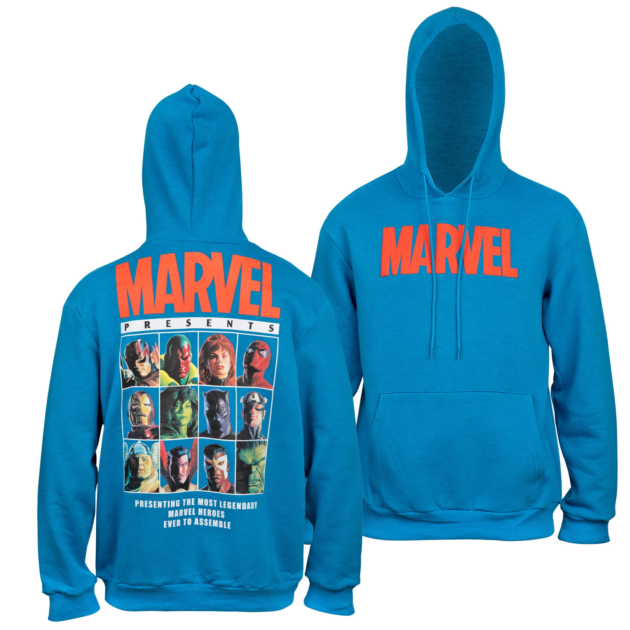 Marvel Brand Text Puff Print Hoodie With Character Line Up Back Print ...