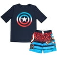 Marvel Captain America Boys Bathing Suit Swimwear, 2-Piece Set Rash ...