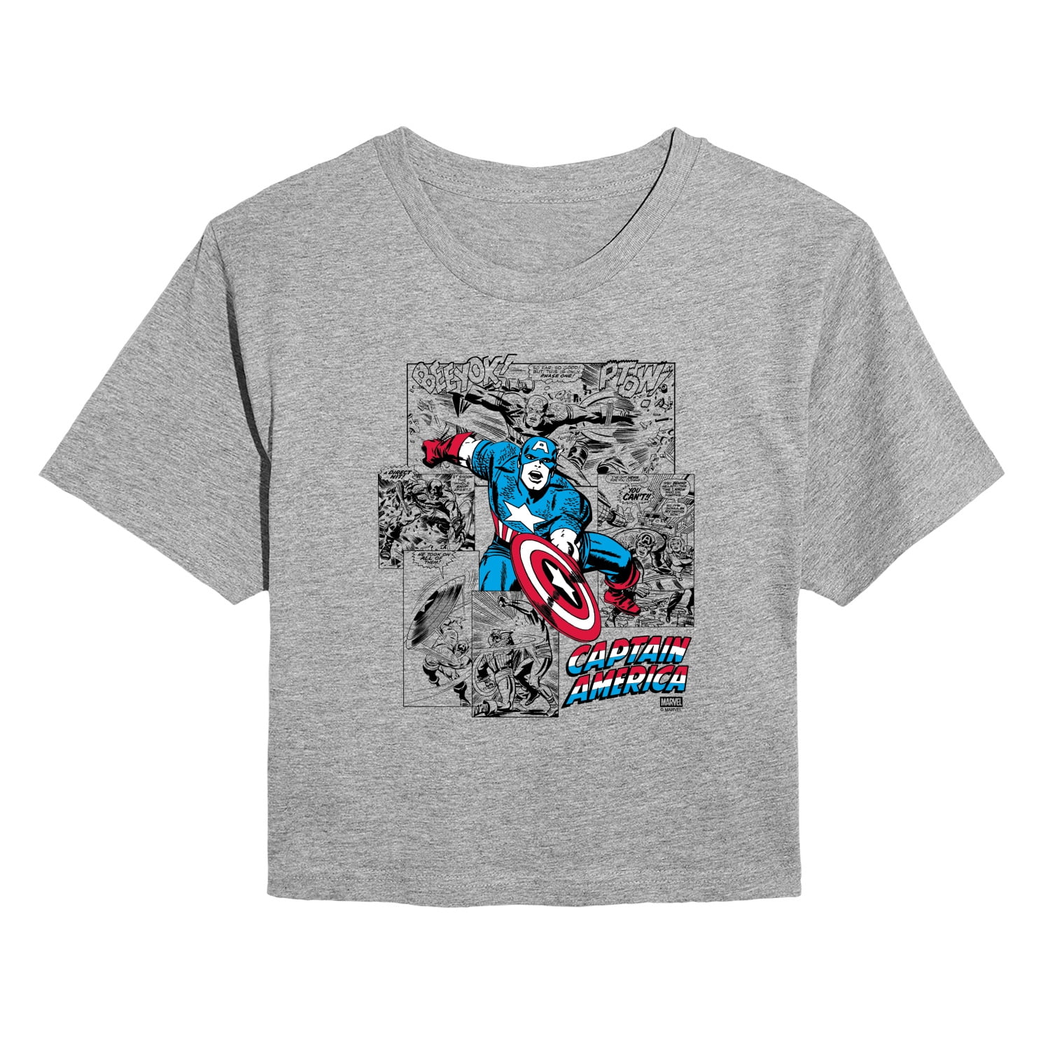 Marvel - Captain America Super Hero Jump - Juniors Cropped Short Sleeve ...