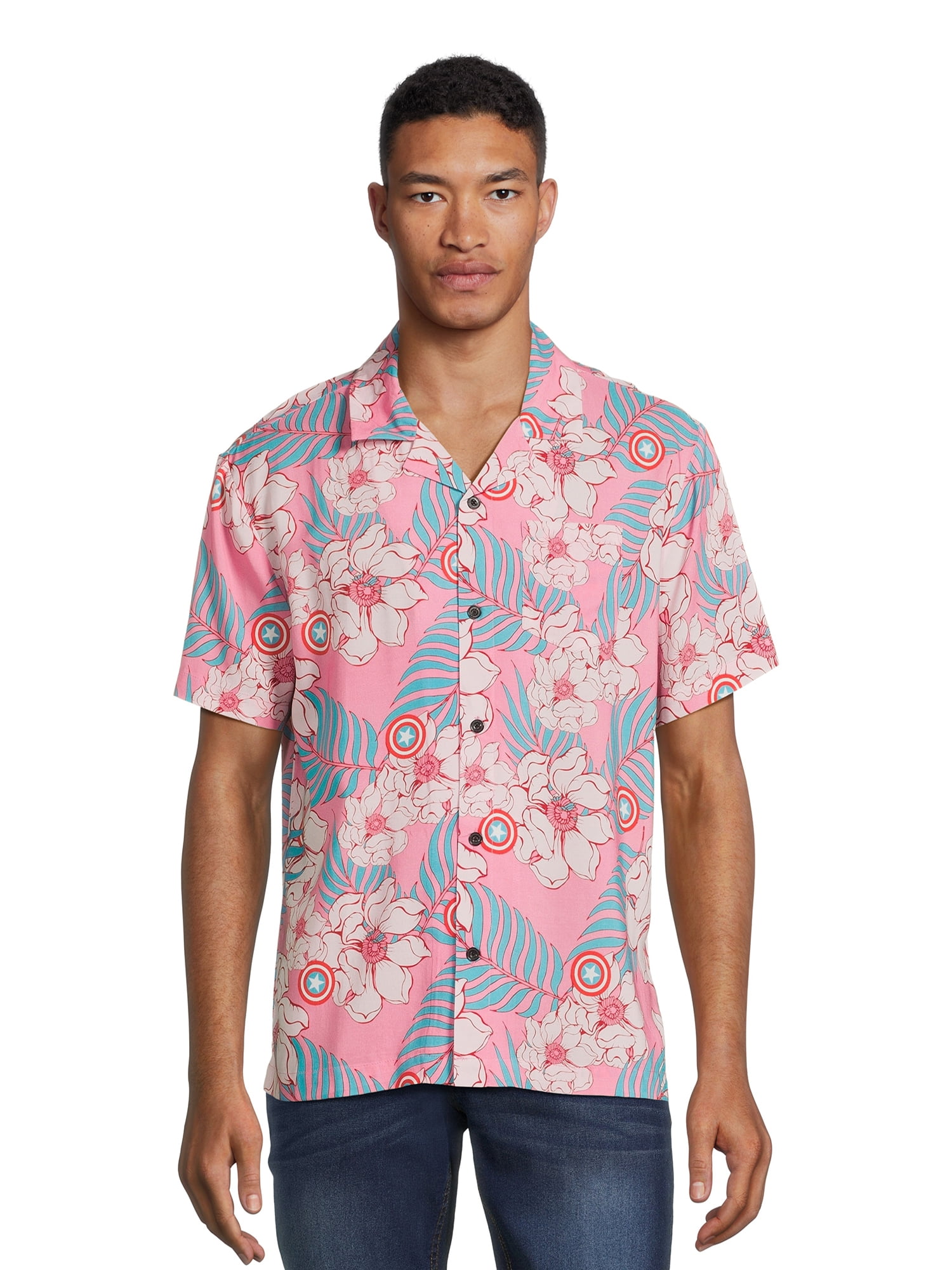 Marvel Captain America, Men's and Big Men's Floral Button Up Shirt with ...