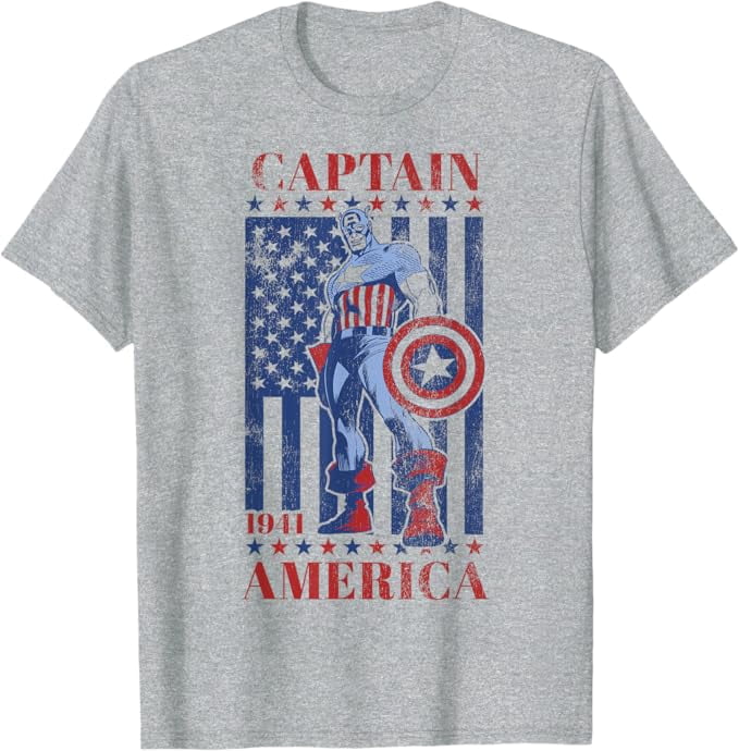 Marvel Captain America Vintage Flag 1941 Graphic T-Shirt For Men Women ...