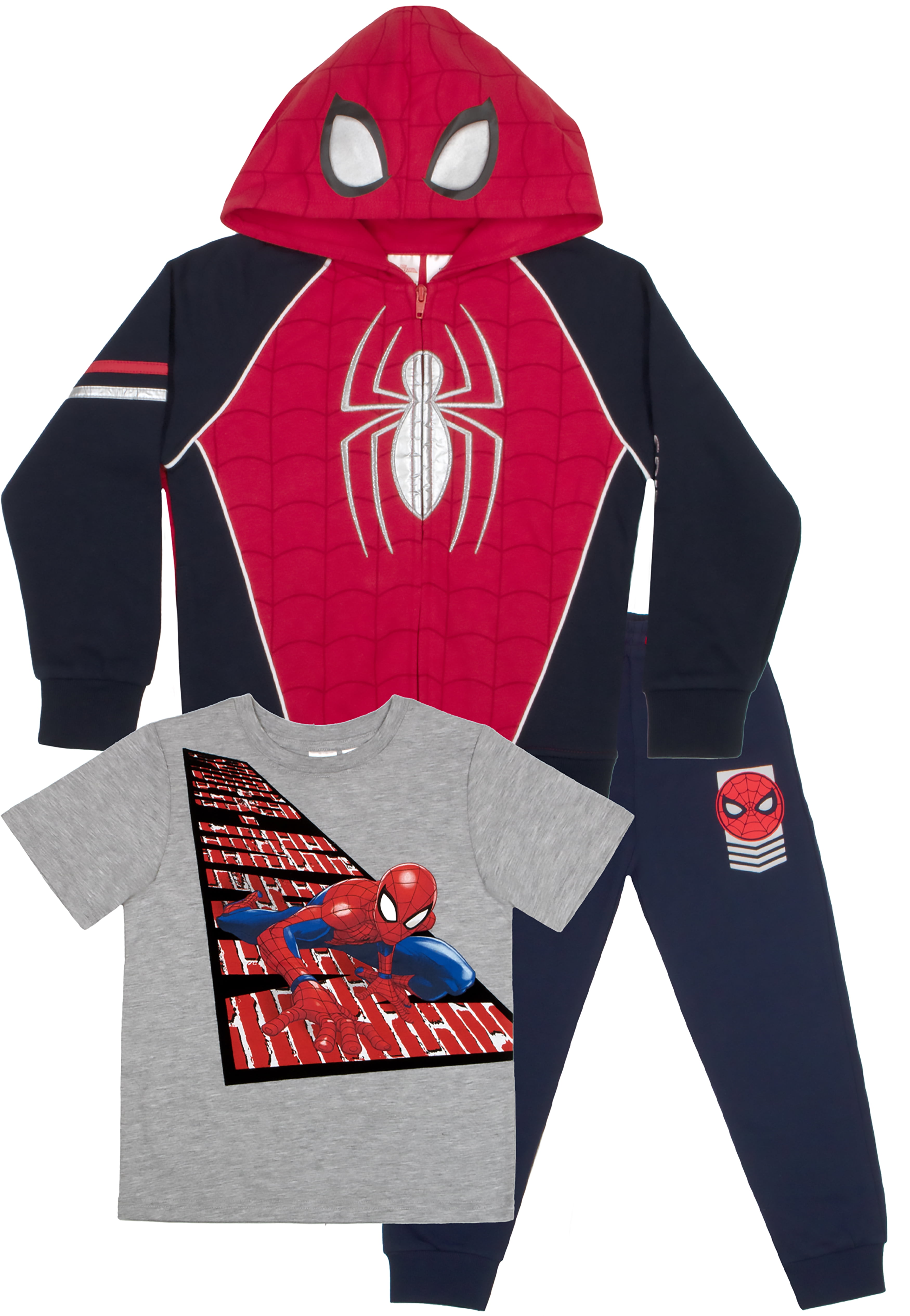 Marvel Characters Boys, Hoodie, Graphic Shirt, and Jogger Pants, 3-pack ...
